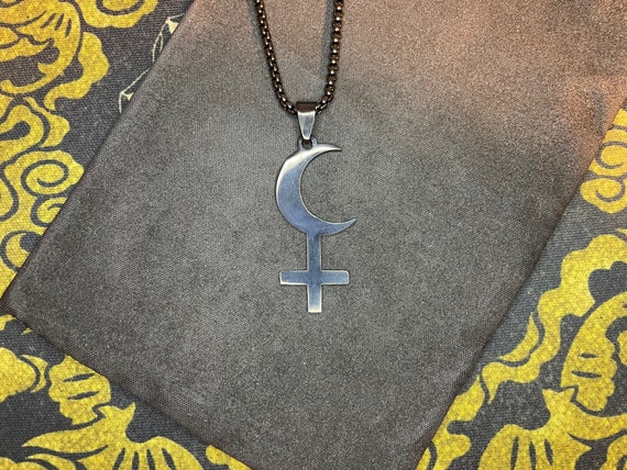 Upside Down Crescent Moon Symbol Half Moon Necklace For Men, Silver