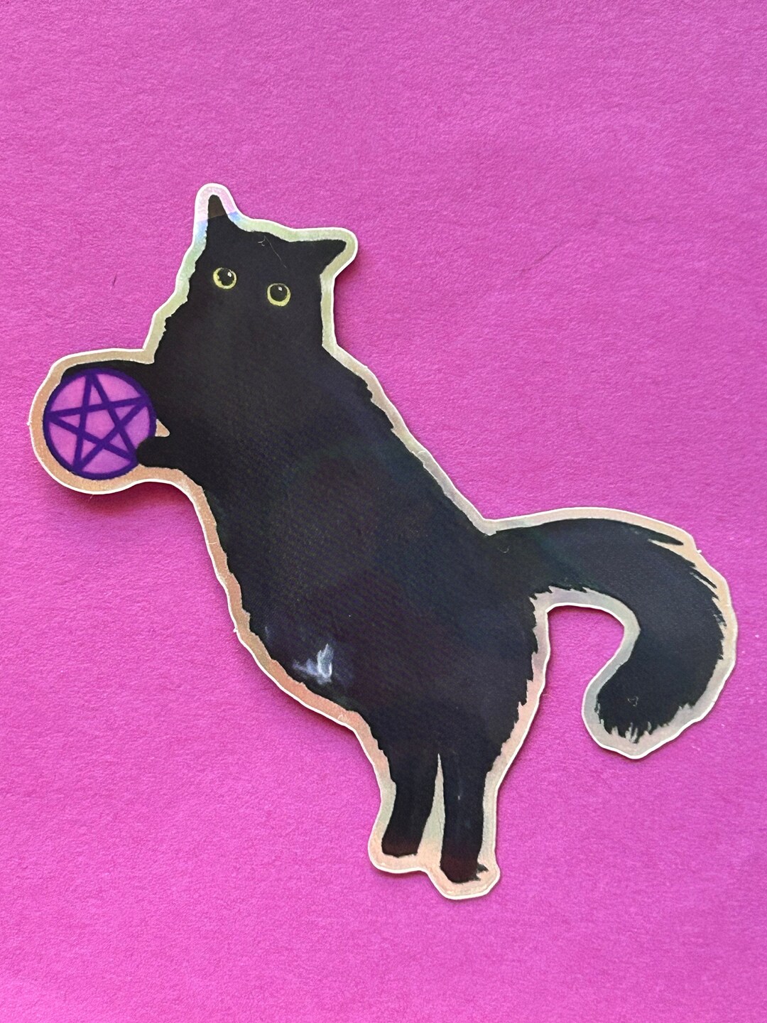 Pentacle Black Cat Holographic Witchy Sticker - Etsy