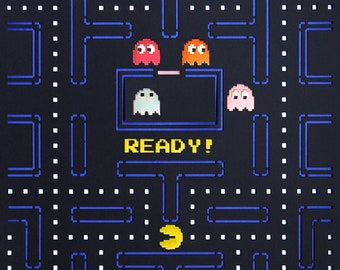 Pac man Poster Cutout Cutting Vintage Video Game Game Nes Nintendo Arcade Art Paper Art Wall Art Paper Cut Geek Retro Etsy