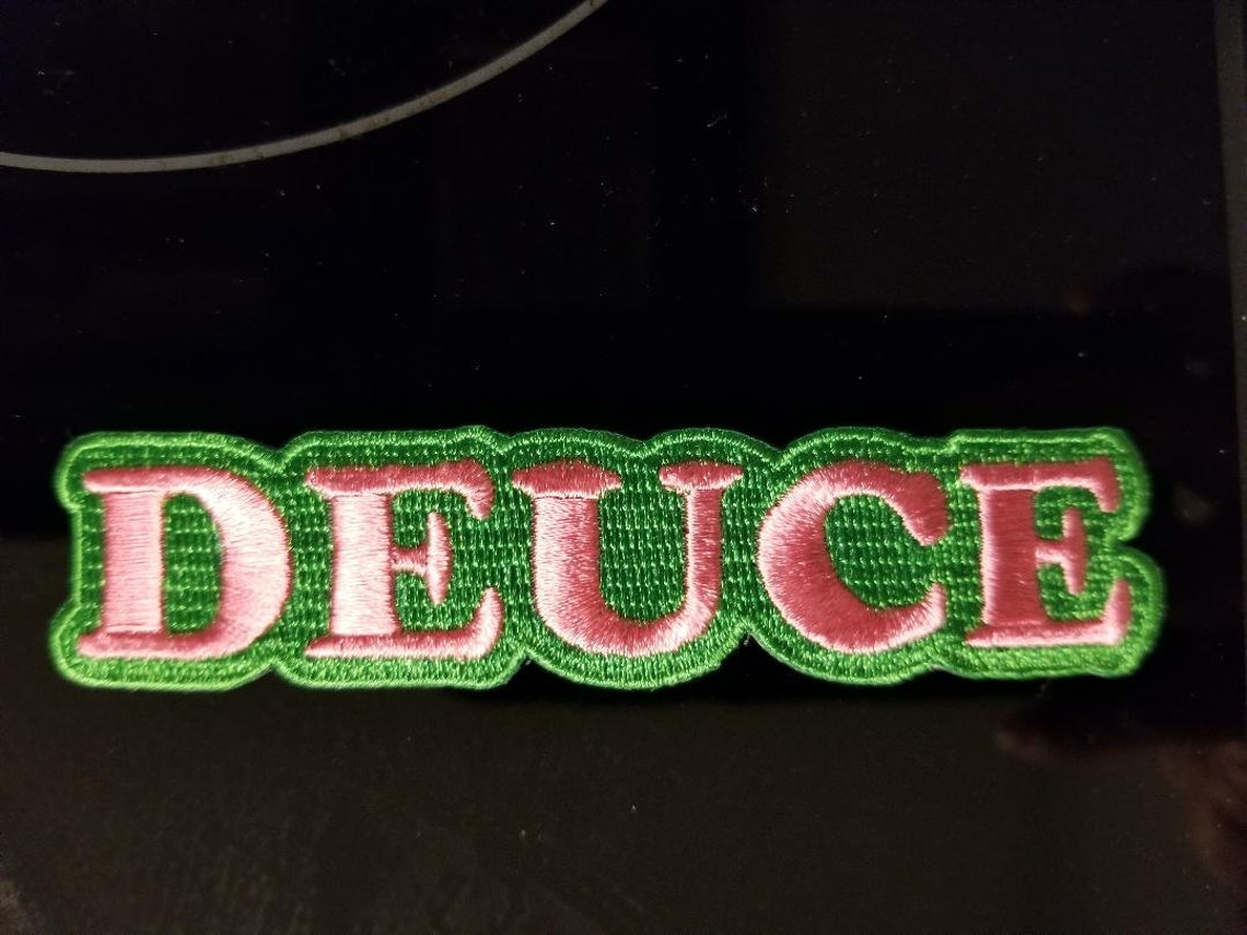 DEUCE Iron-on Embroidered 4.3/8" X 1" Patch (pink/green) - Etsy