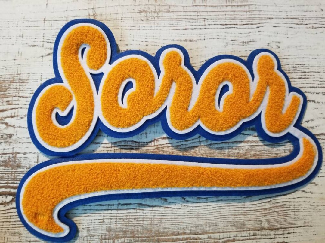 Updated-soror Chenille Patch With Tail - Royal & Gold (iron-on) - Etsy