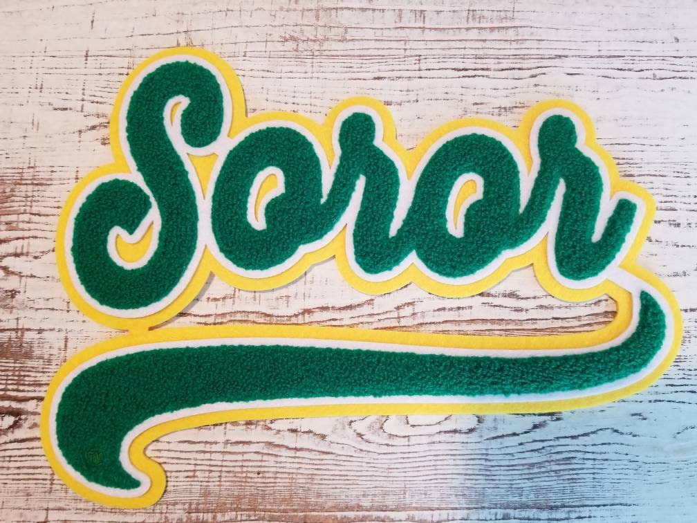 Soror Chenille Patch With Tail Green & Yellow iron-on - Etsy