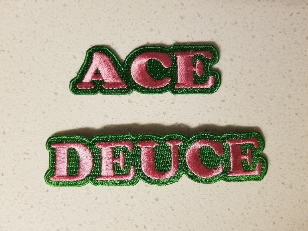 DEUCE Iron-on Embroidered 4.3/8" X 1" Patch (pink/green) - Etsy