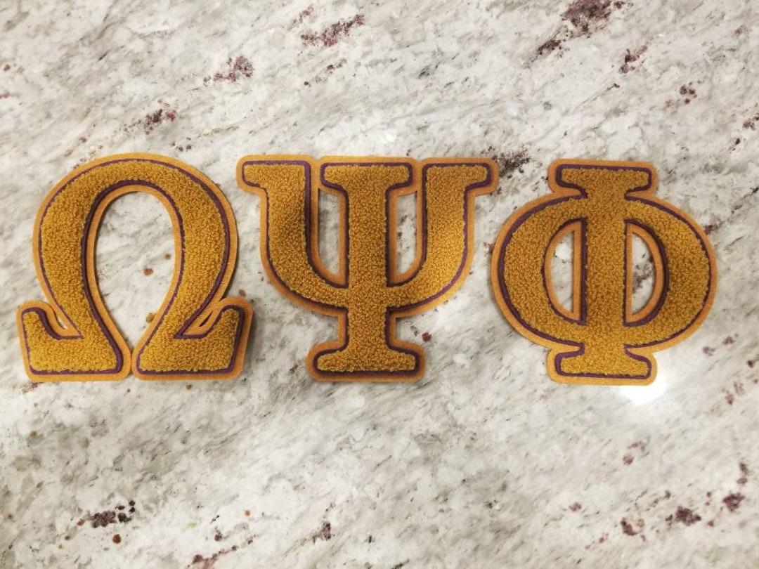 Omega OLD GOLD and Purple Chenille Symbols; 1911; Roo; Fraternity; 4.5 ...