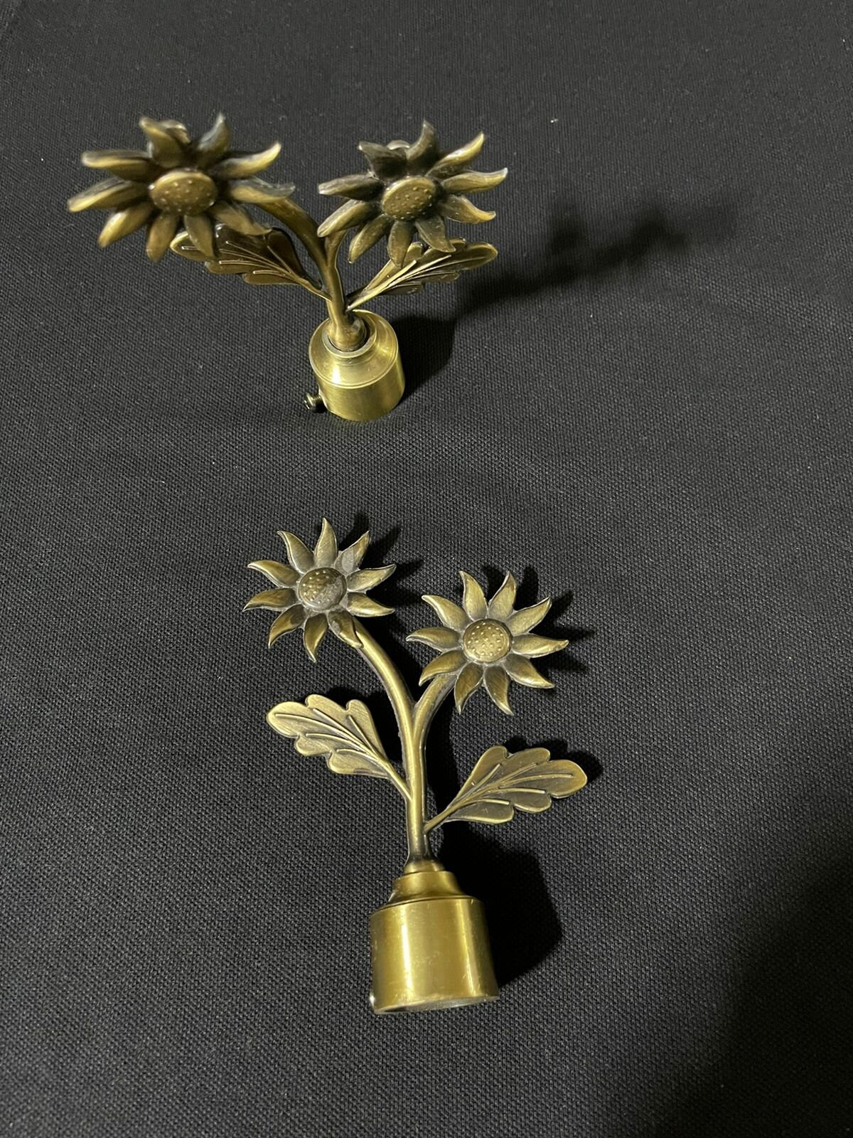 Pair of Double Flower Antique Brass Curtain Finials / Brackets, Brass ...