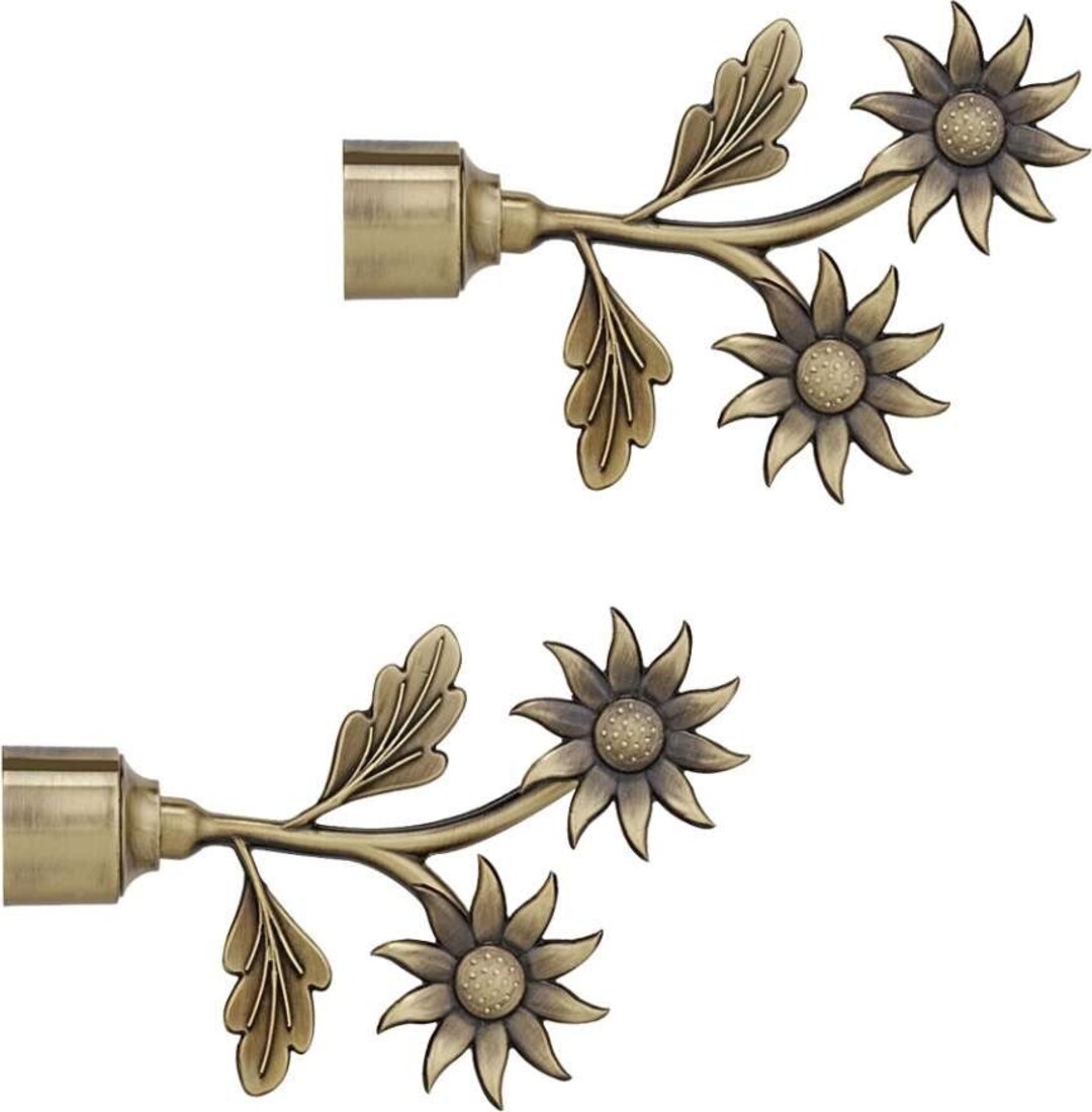 Pair of Double Flower Antique Brass Curtain Finials / Brackets, Brass ...