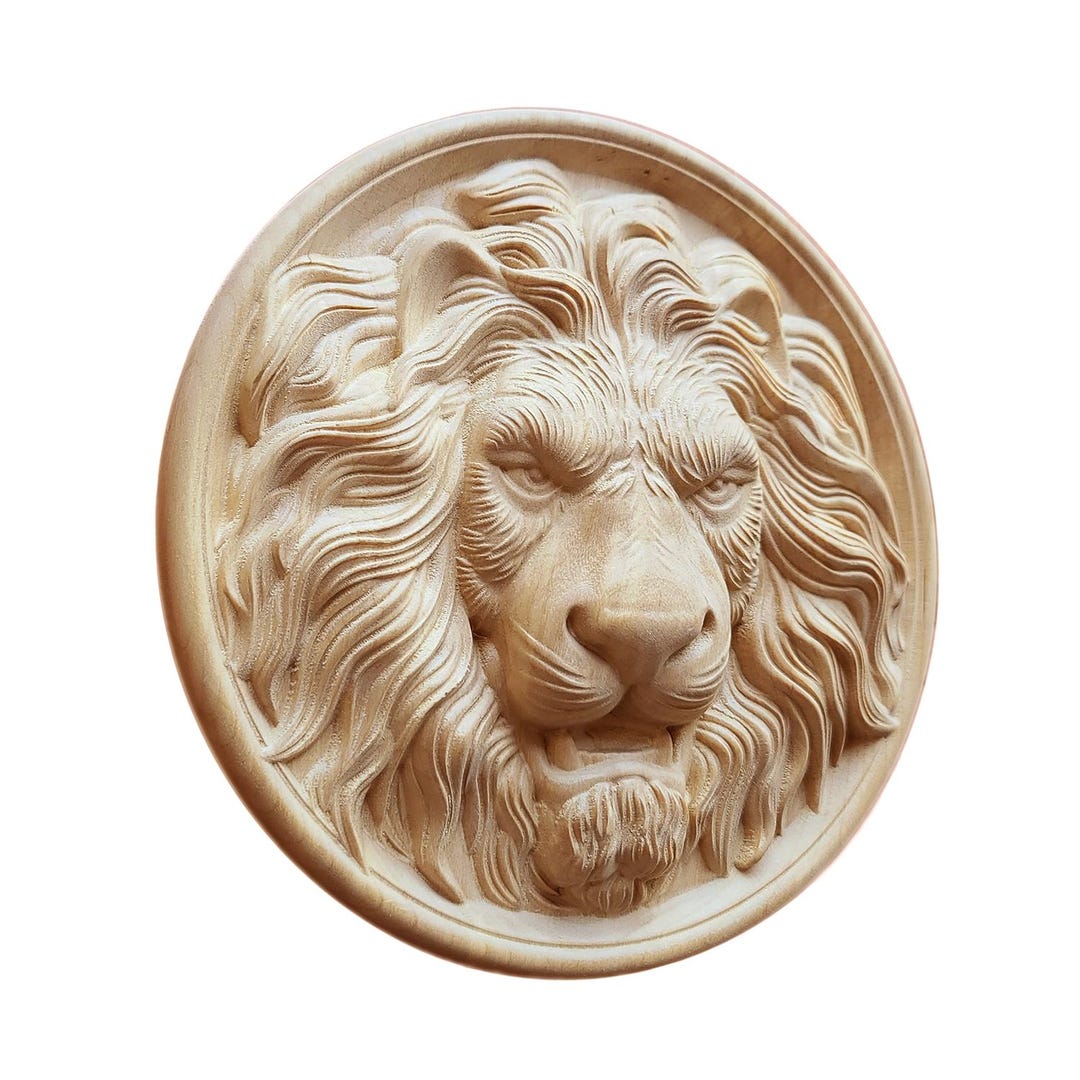 PAIR of Majestic Wood Carved Lion Rosettes, Furniture Rosettes ...