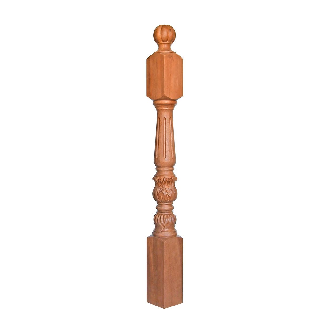 NWL-02 Solid Acanthus Carved Fluted Stair Newel Post, 5"x5"x48-1/8 ...