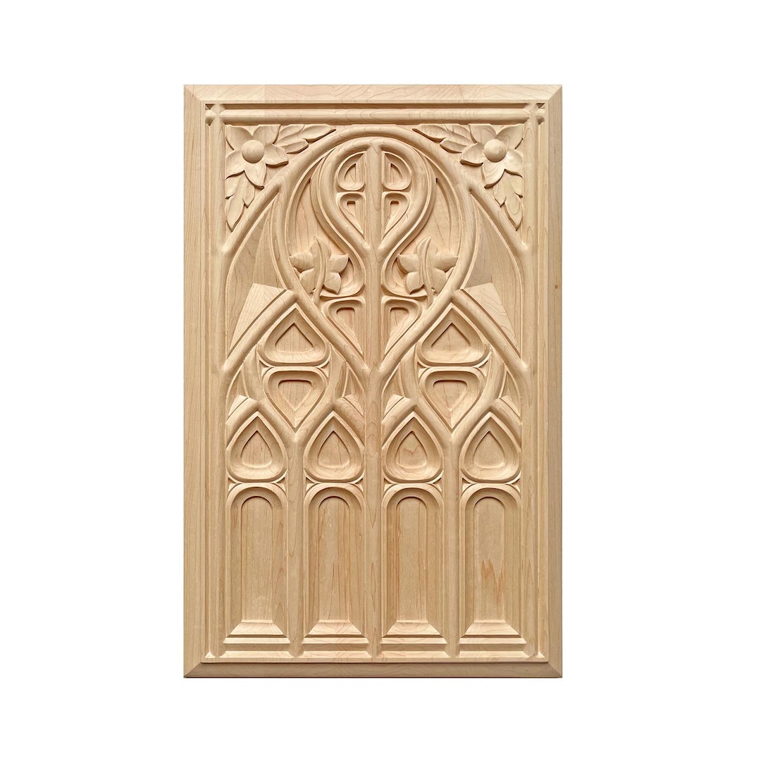 PAIR of Solid Carved Gothic Style Wood Panel, 13-1/2"wx21-1/4"h ...