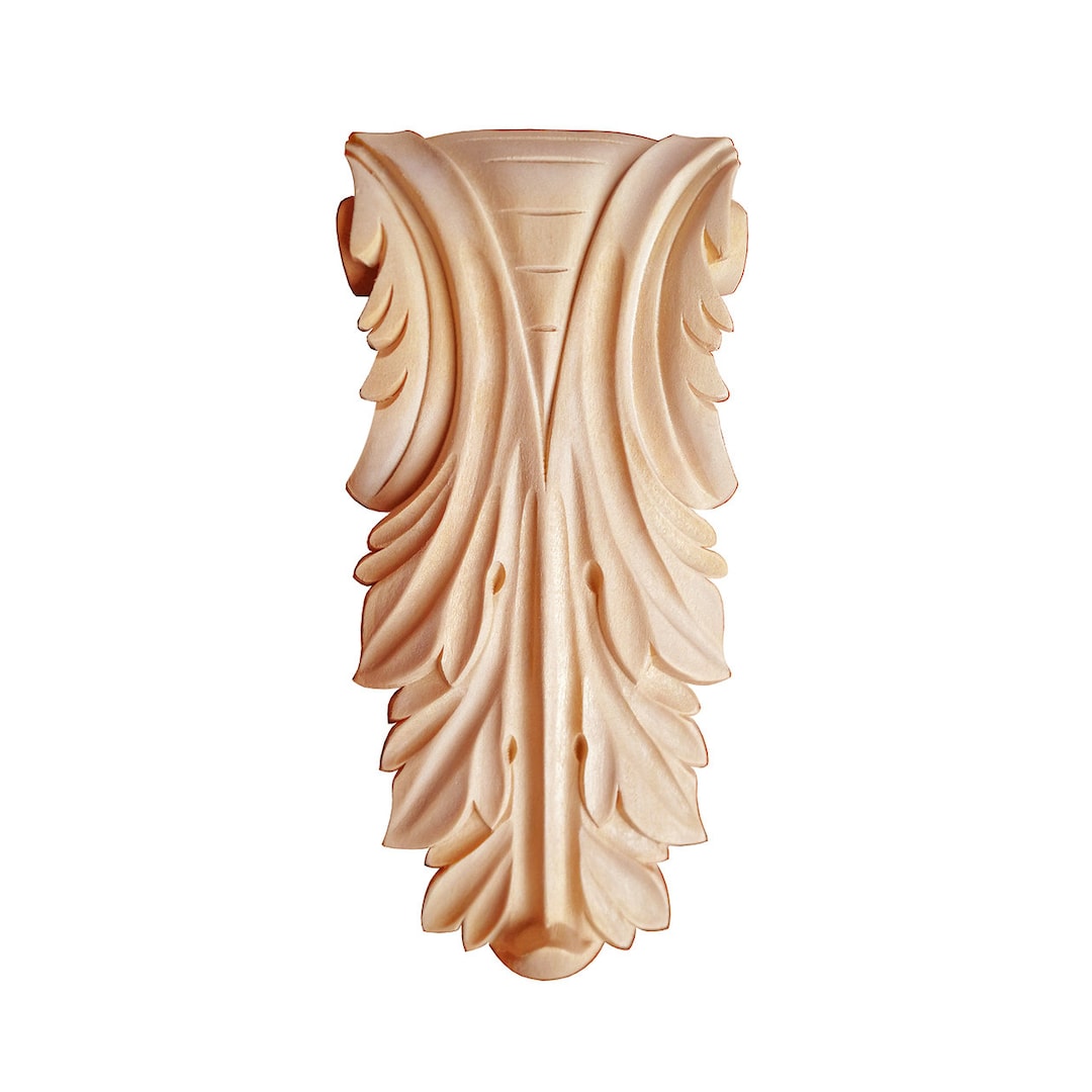 PAIR of Vigorus Leaf Carved Wood Drop Onlays, Furniture Appliques, 3-1/ ...