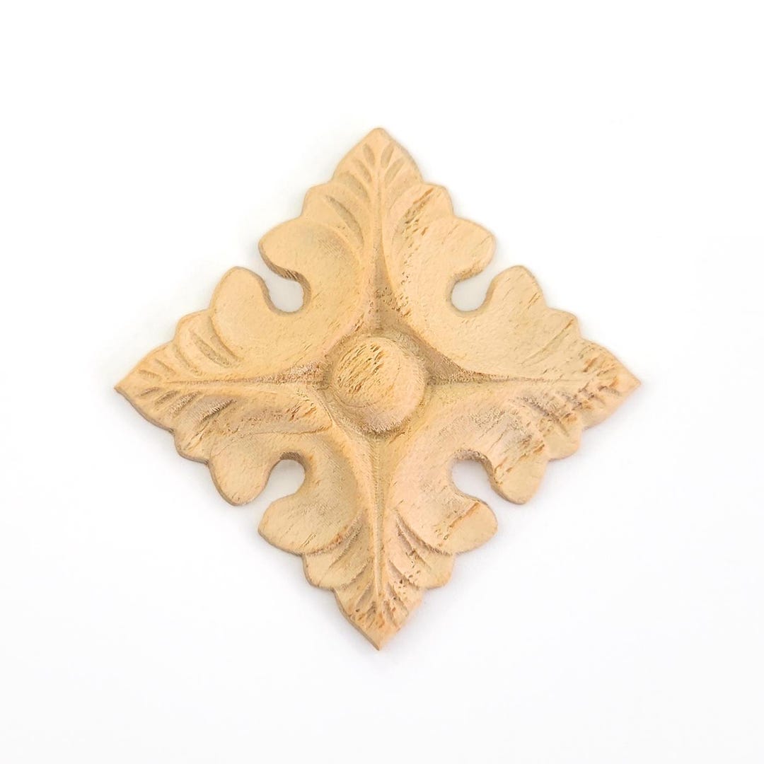 PACK of 4, Mini Simple Leaf Carved Wood Rosettes, Furniture Onlays ...