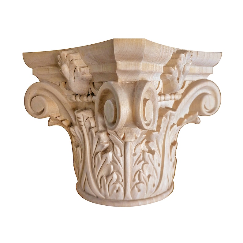 Acanthus Carved Wood Capital for 3-1/2", 4-1/2" & 5-1/2" Full Round ...