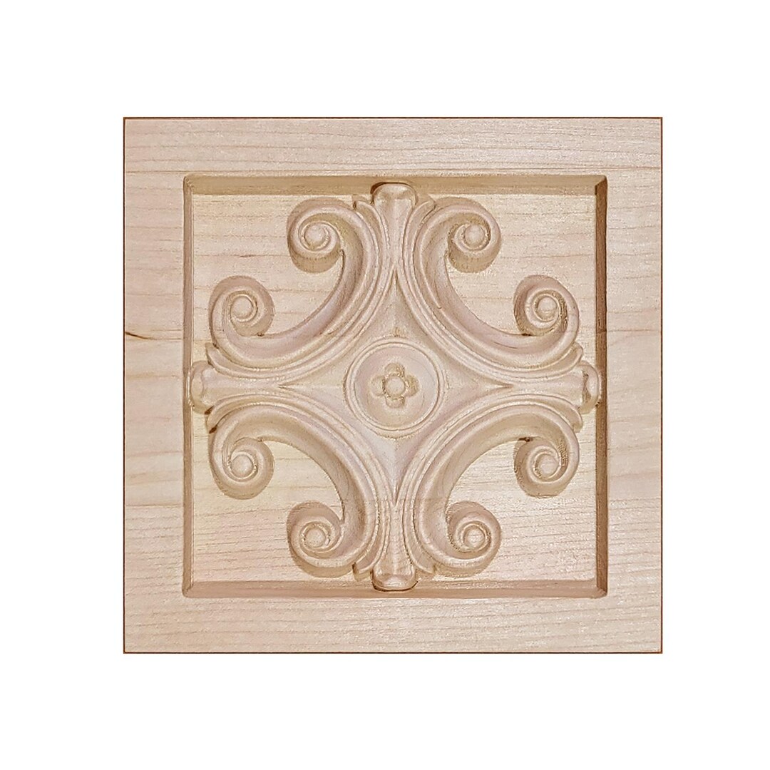 PAIR of Scroll Carved Wooden Square Blocks, Architrave Blocks ...