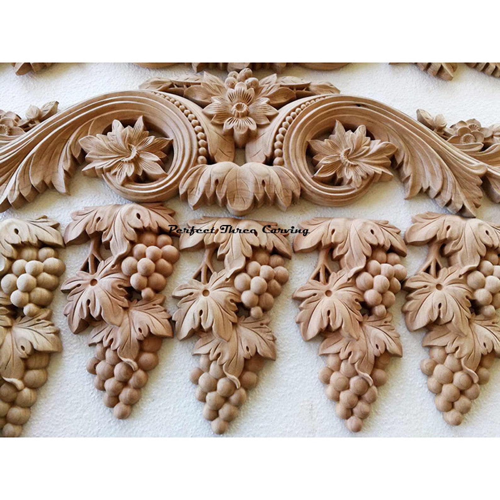Floral Scroll With Pearl Carved Door Header Appliqué, Onlay for ...