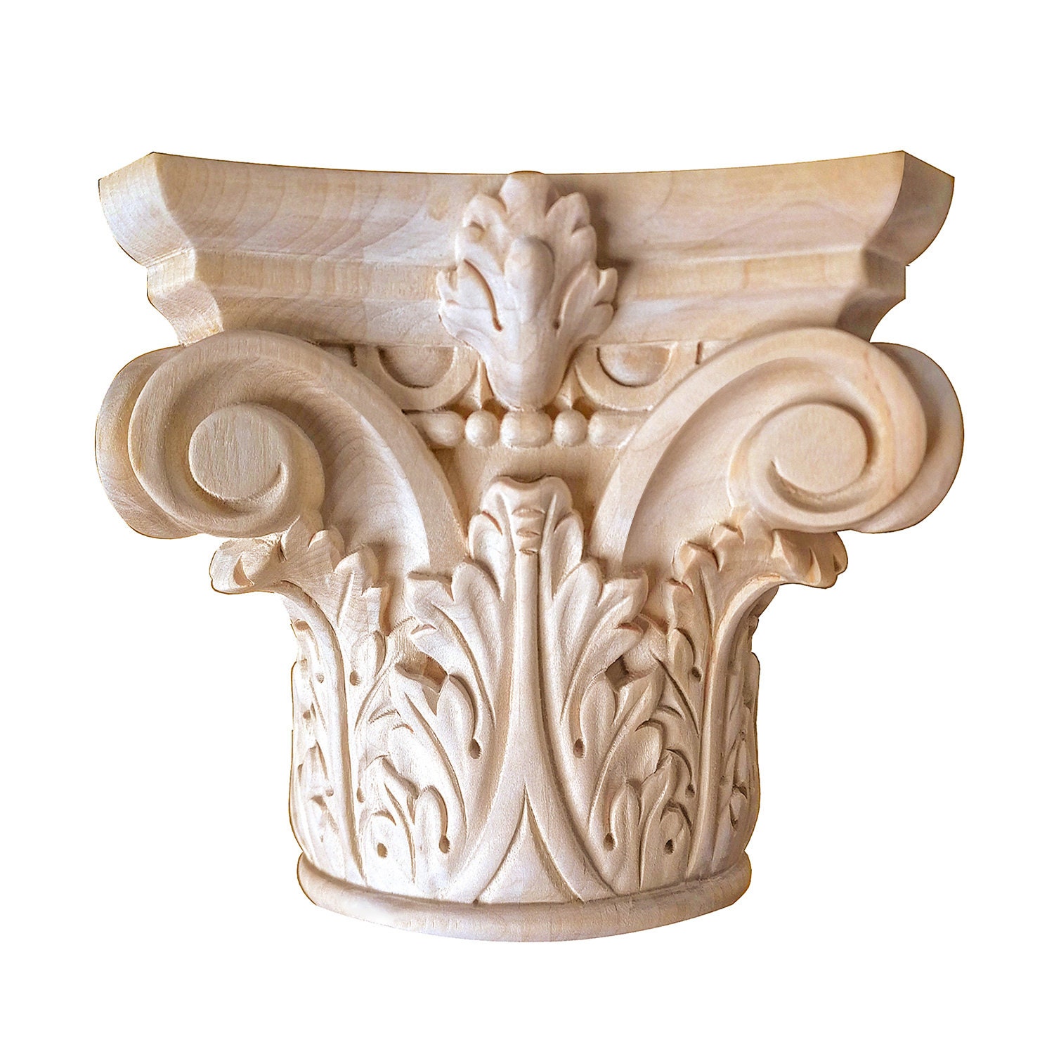 Acanthus Carved Wood Capital for 3-1/2", 4-1/2" & 5-1/2" Full Round ...