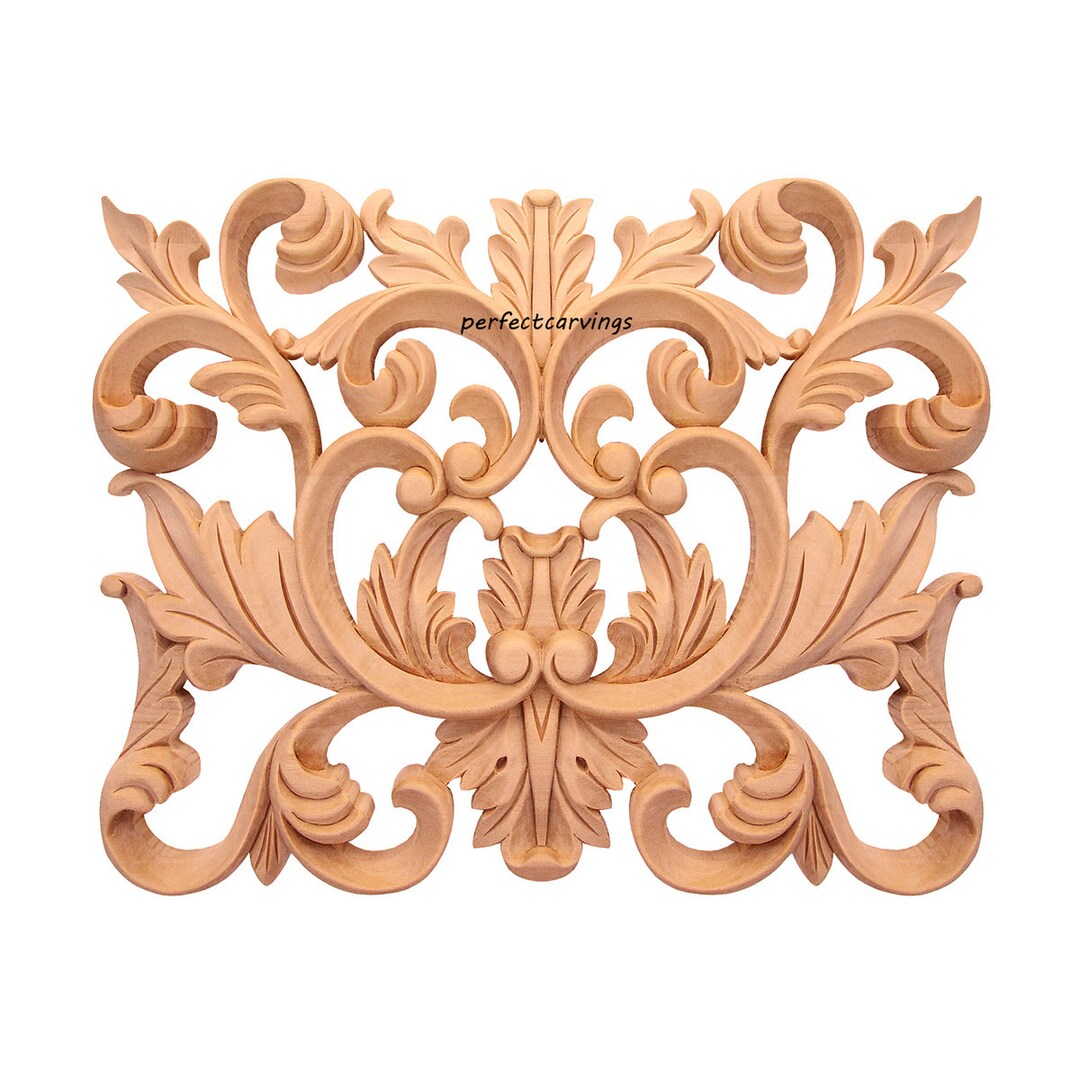 Vivid Scrolled Leaf Carved 14"wx11"h Insert Onaly, Door Onlay, Single ...
