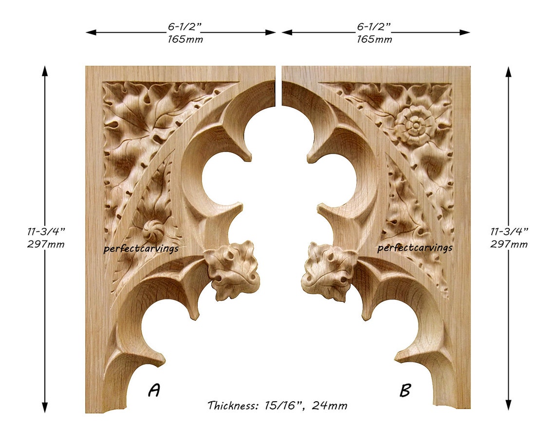 PAIR of Gothic Style Leaf and Rose Carved Arch Panels - Etsy
