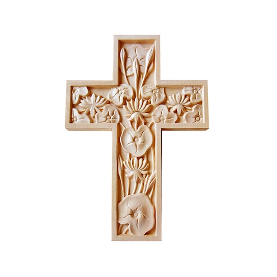 Hardwood Carved Water Lily Lotus 8x12 Cross | Etsy