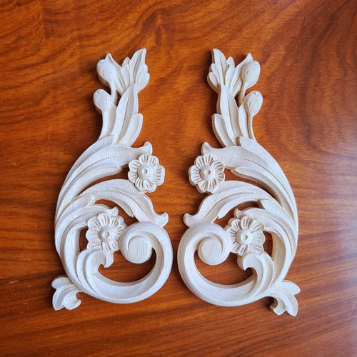 Decorative Wooden Large Center Scroll Plume Corner Applique | Etsy