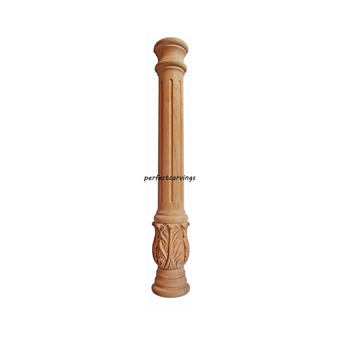 34-1/2" High Acanthus Carved Fluted Half-round & Full-round Wood Column ...