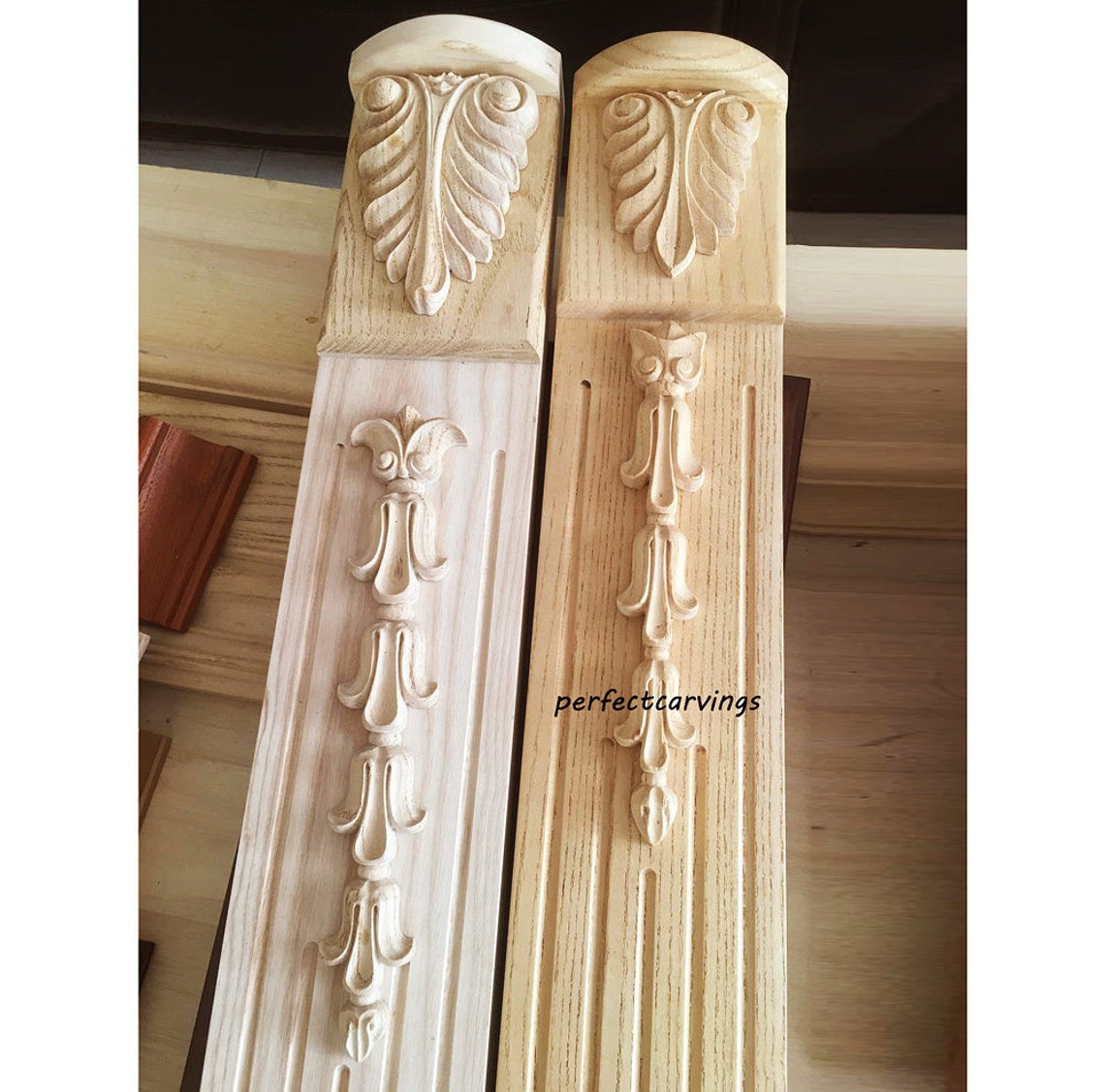 PAIR of Bell Flower Drop Carved Wood Appliques, Furniture Onlays ...