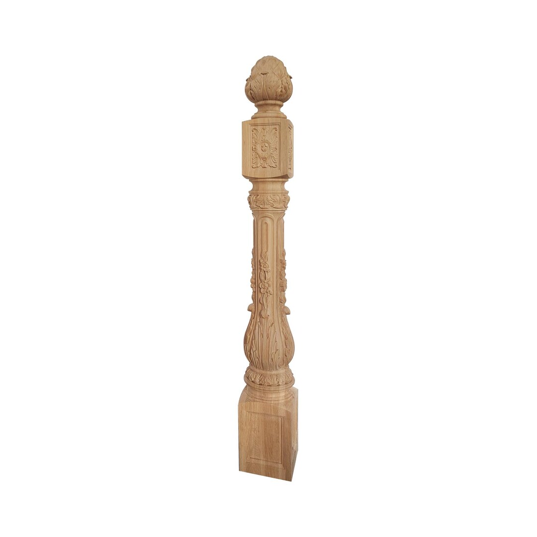 NWL-07 Large Floral Vine Carved Newel Post, 6-1/2"x6-1/2"x50-1/4"h ...