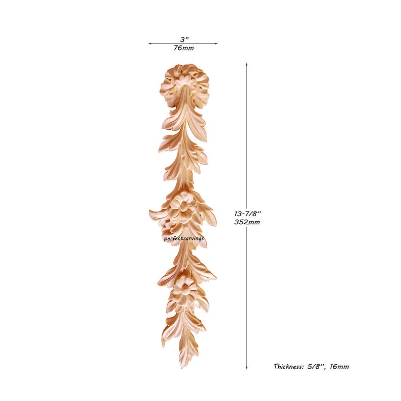 PAIR of Delicate Floral Leaf Carved Wood Drop Appliques for Pilaster ...