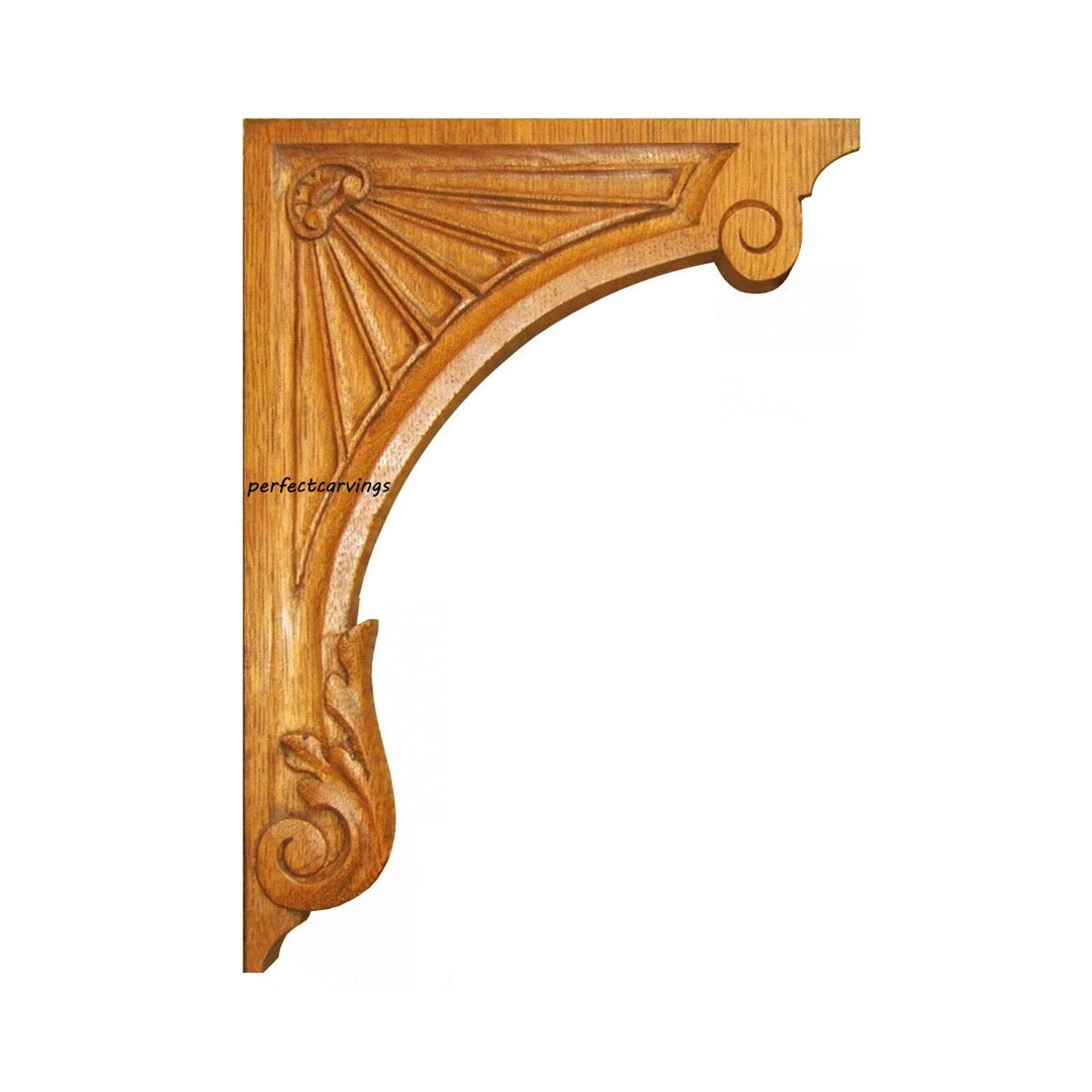 PAIR of Geometric Patterns With Carved Leaf 1-3/4wx8-3/4dx12h Bracket ...