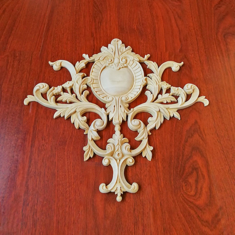 Large Leaf Scroll Pearl Carved Wood Applique for Wall, Panel and Door ...
