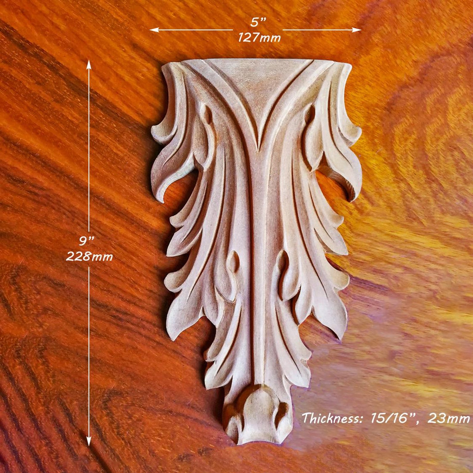 PAIR of Classic Acanthus Leaf Carved Wood Drop Onlay Applique ...