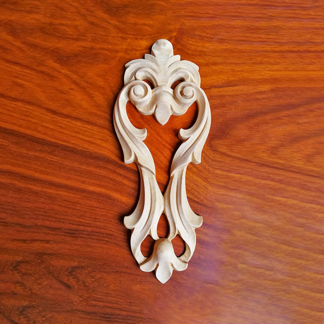 PAIR of Beautiful Wood Carved Leaf Drop Onlays, Furniture Appliqués ...
