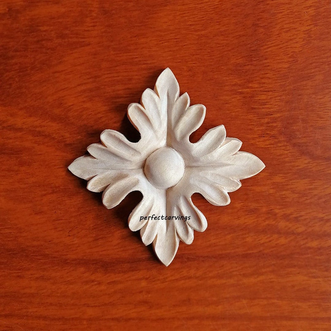Pair of Traditional Cross Leaf Carved Rosette Onlay - Etsy