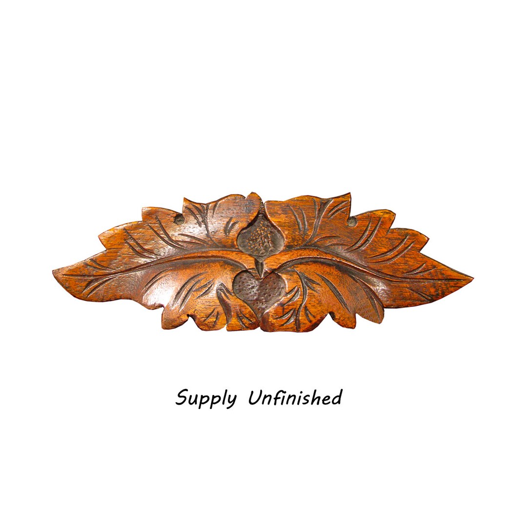 PAIR of Wood Vintage Country Leaf Carved Drawer Pulls, Door Knobs for ...