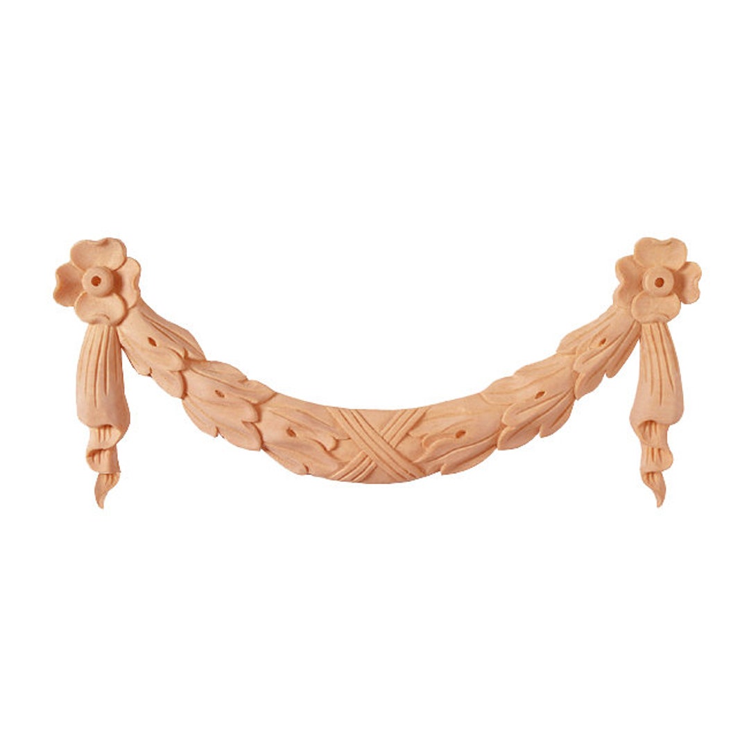 Elegant Wood Carved Ribbon Swag Furniture Appliques, 10-1/2"wx4-1/2"h ...
