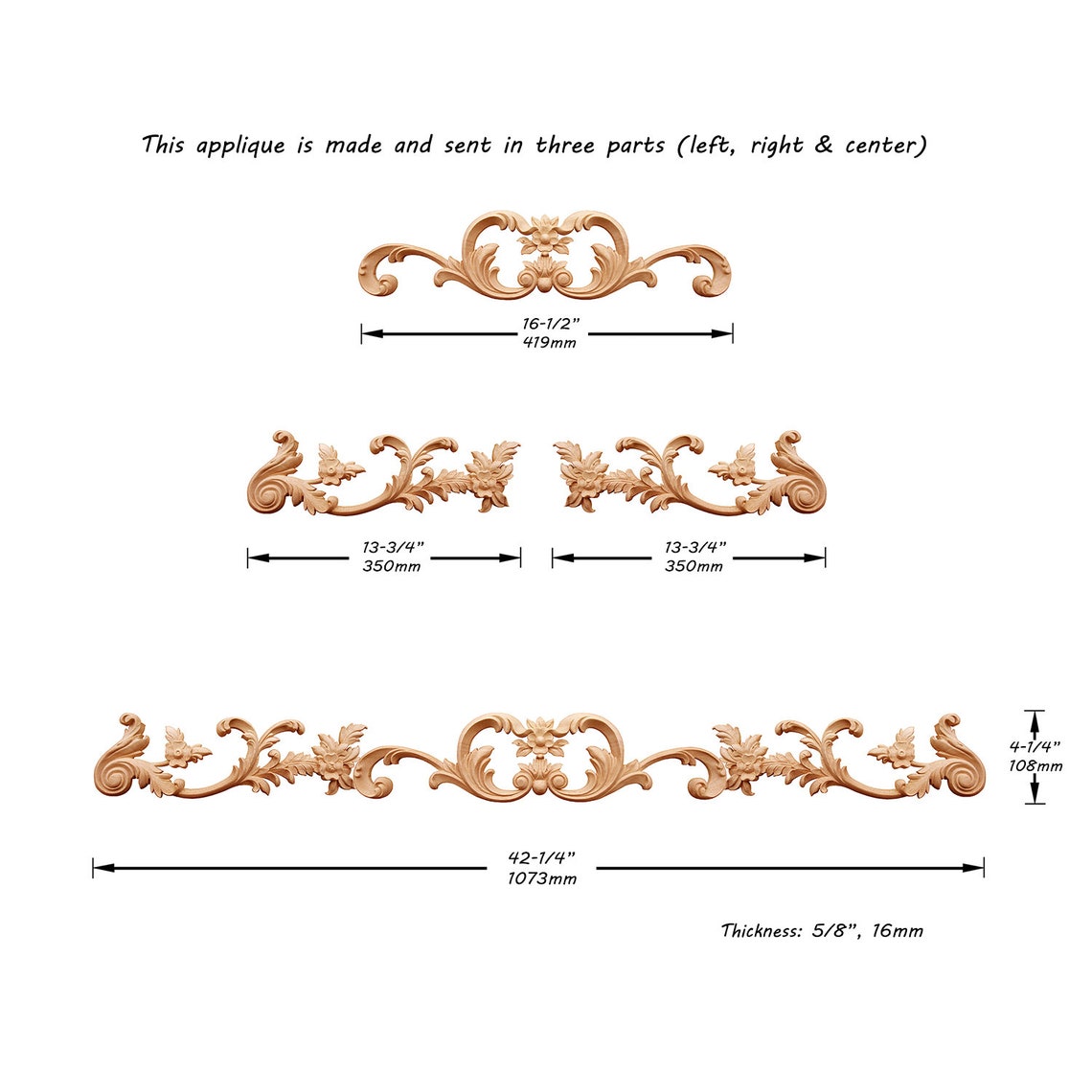 Vivid Carved Floral Vine Wood Applique for Mantel, Door Surround ...