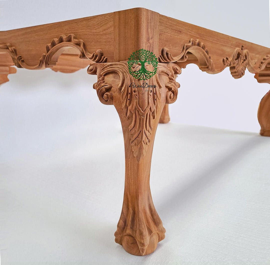 PAIR of Wood Carved Delicate Scroll Leaf Claw Ball Legs for Furniture ...
