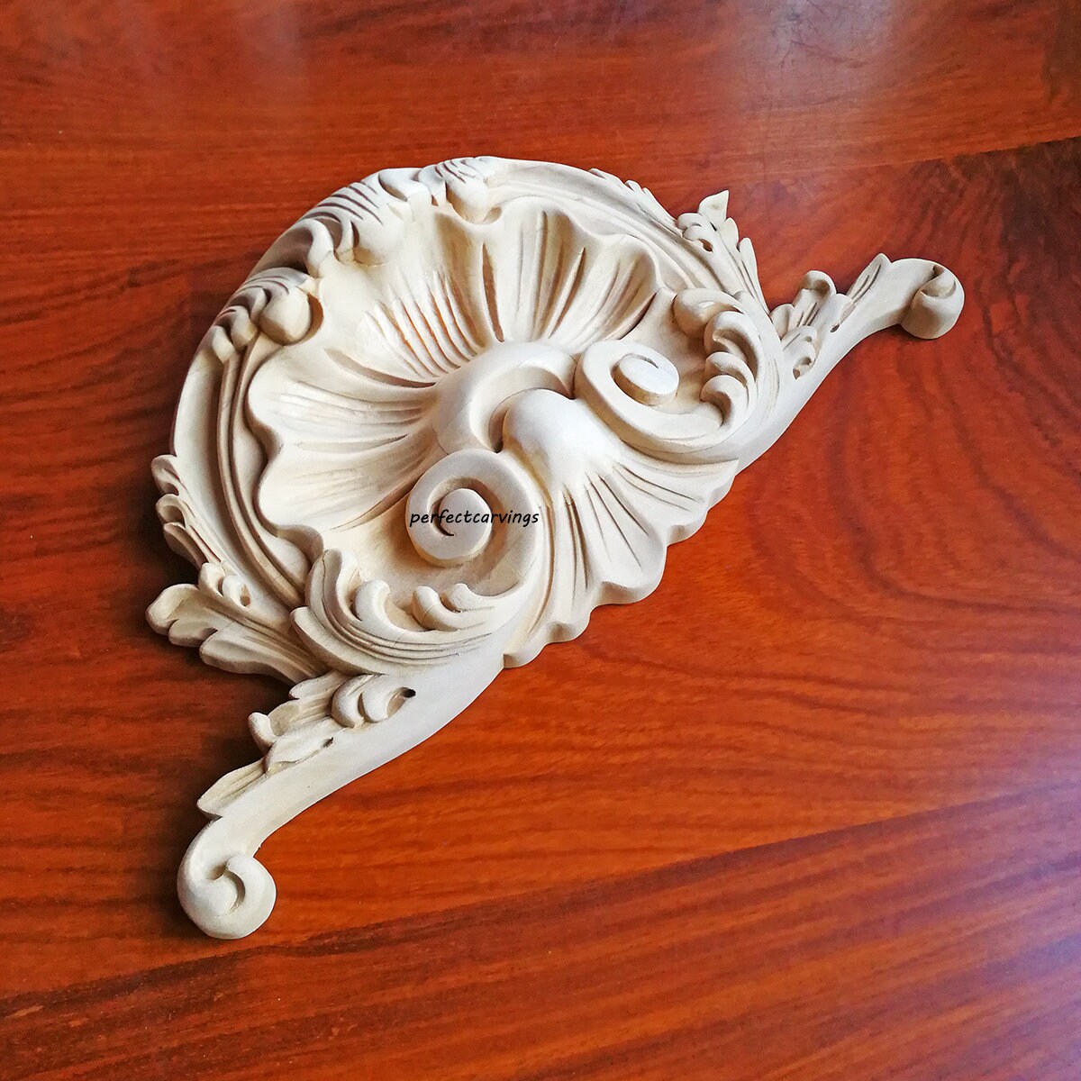 Deep Relief Shell Scroll Carved Wood Applique, 11-3/8"wx5-3/4"h, Single ...