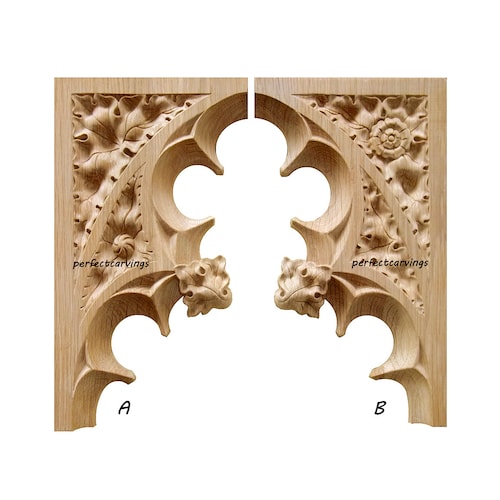 PAIR of Gothic Style Leaf and Rose Carved Arch Panel - Etsy