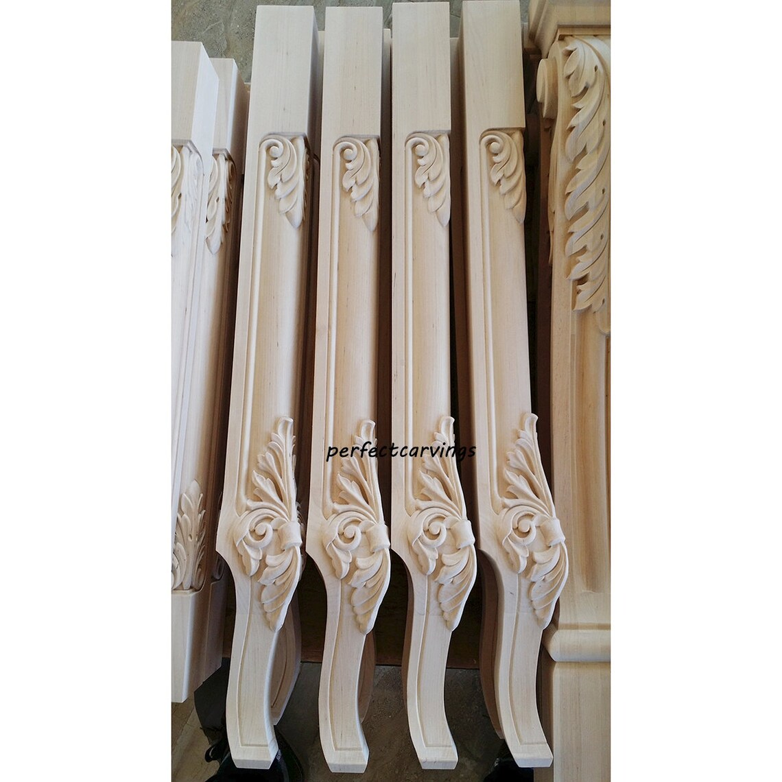 PAIR of Vivid Leaf Carved 36“high Corner Post Leg for Furniture ...