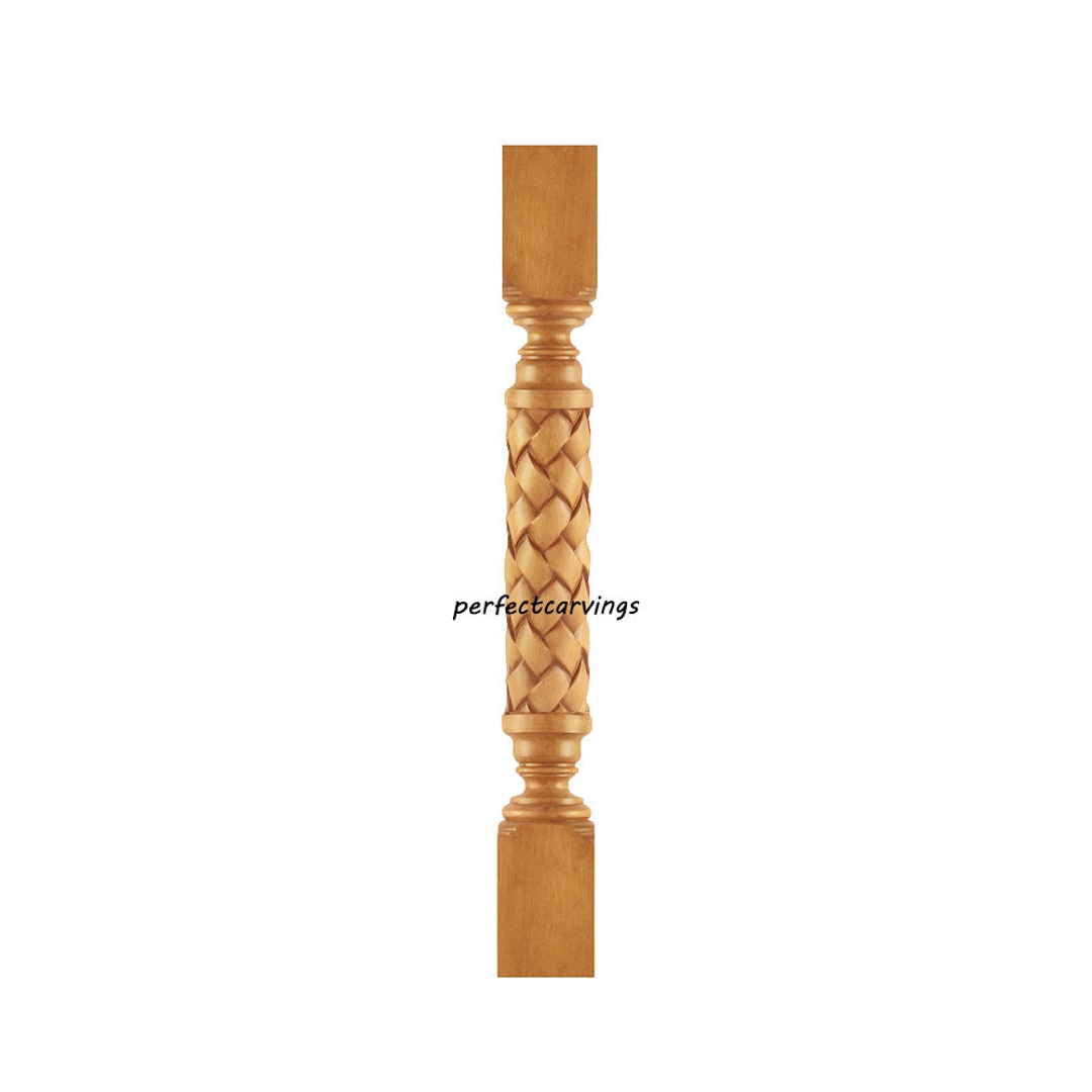 PAIR of CLM-23 Basket Weave Carved 36"high Wood Posts, Square Columns ...