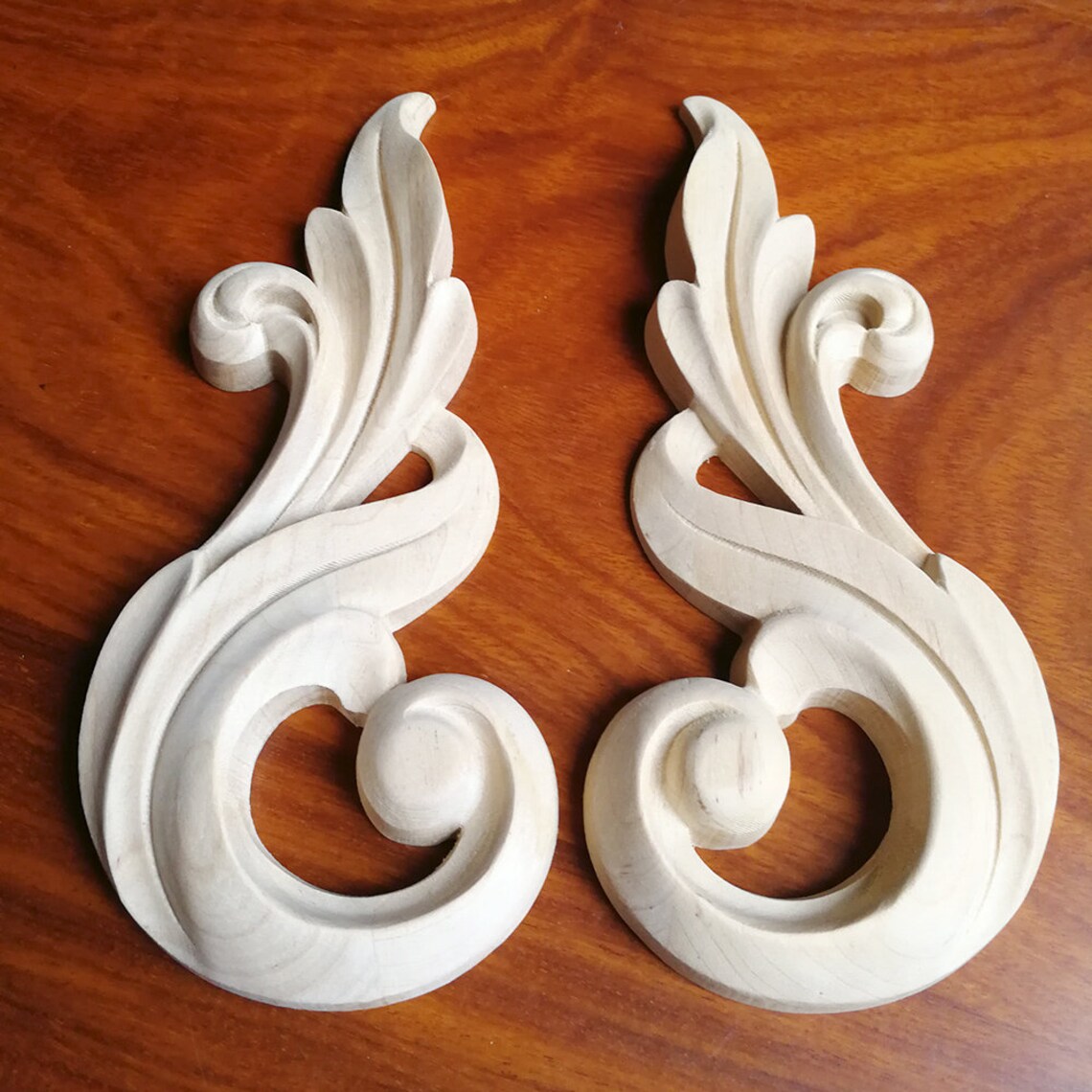 Pair of Solid Wood Carved Scroll Leaf 7-1/8h Onlay - Etsy