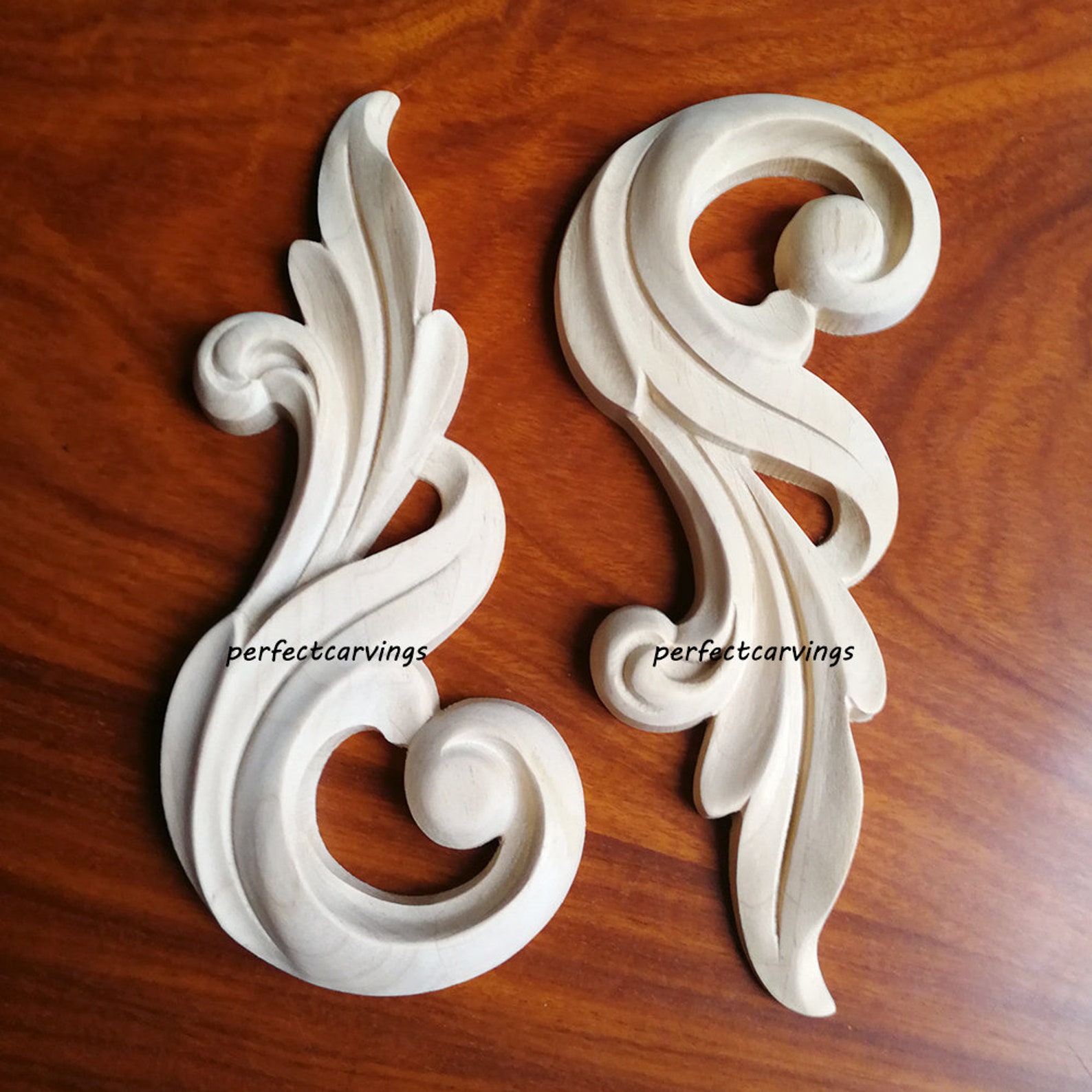 Pair of Solid Wood Carved Scroll Leaf 7-1/8h Onlay - Etsy