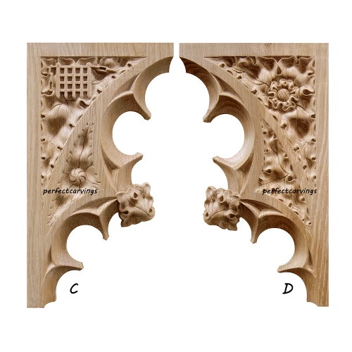 PAIR of Gothic Style Leaf and Rose Carved Arch Panel - Etsy
