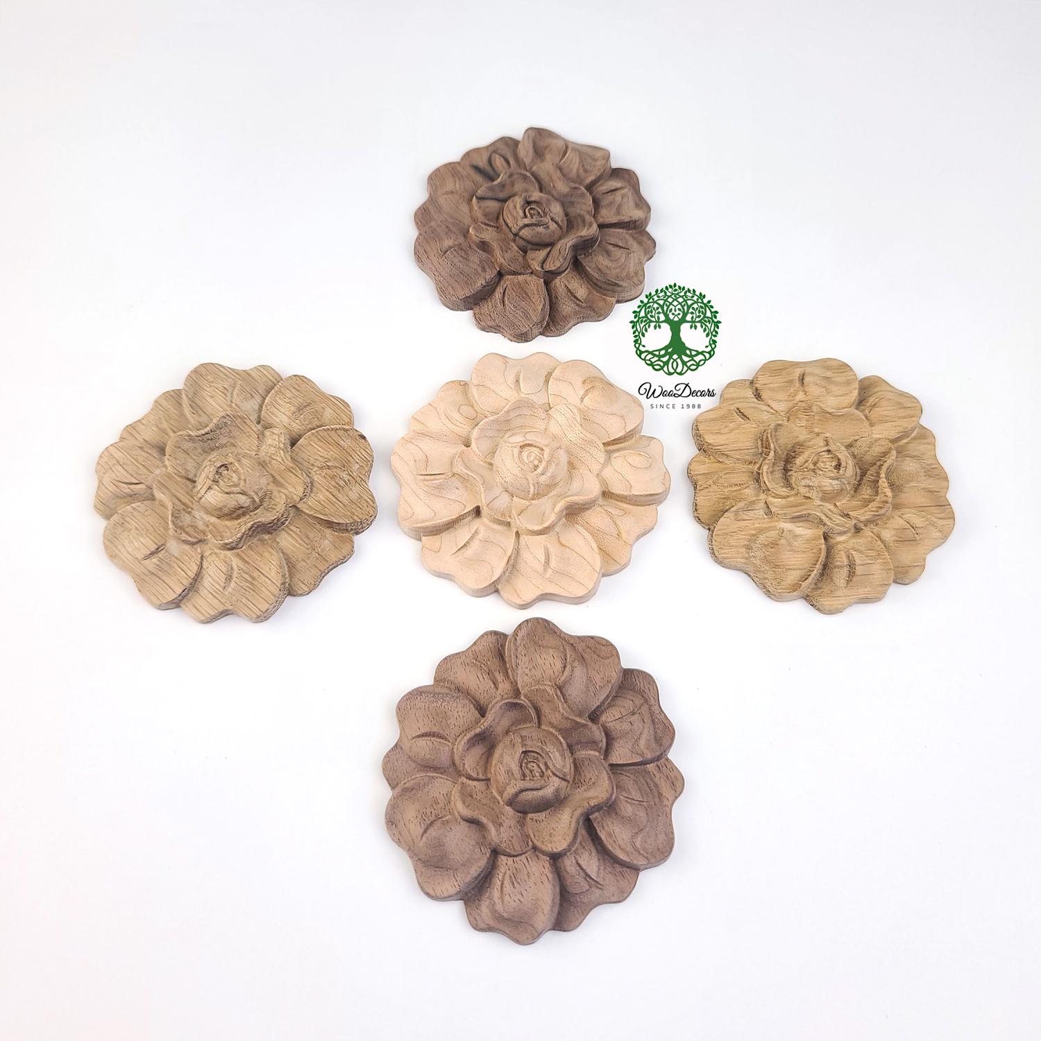 PAIR of Vivid Carved Wood Rose Rosettes for Door & Furniture, Available ...
