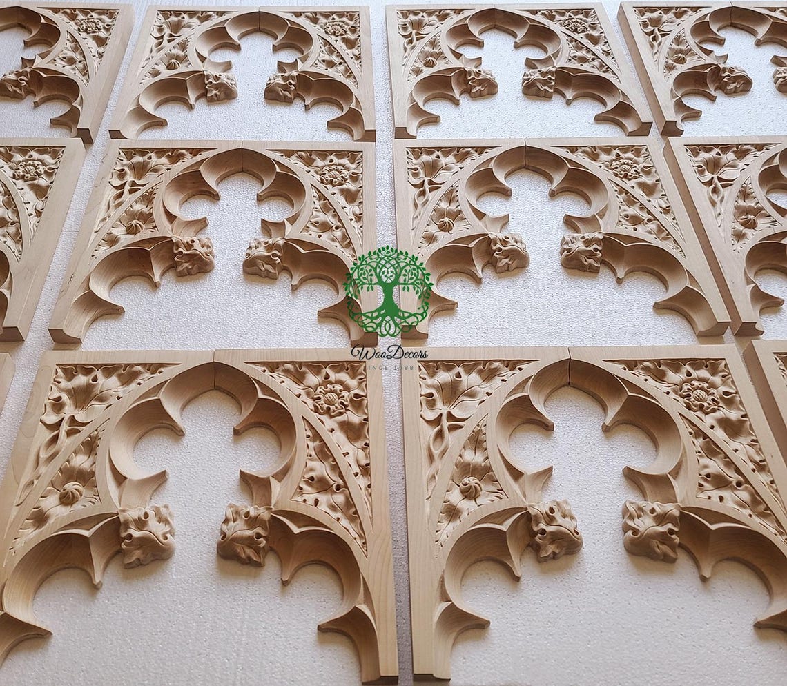 PAIR of Gothic Style Vine and Rose Carved Arch Panels - Etsy