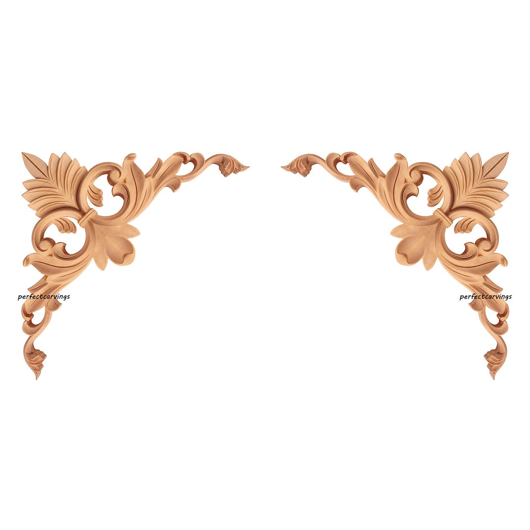 Pair of Elegant Leaf Scroll Carved Corner, 4-1/2", 6" & 8" Corners ...