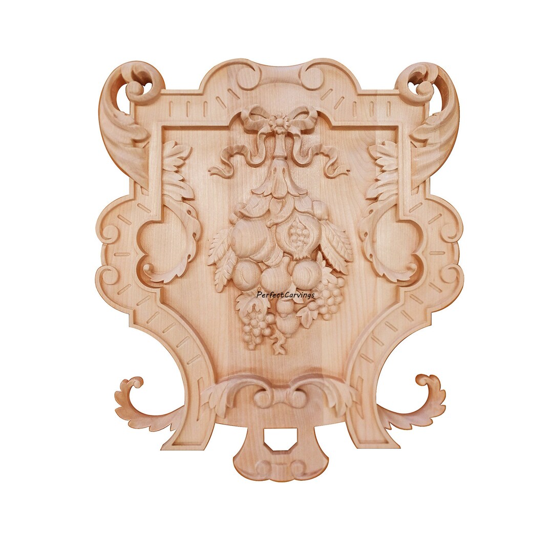 Ribbon Fruit Carved Emblem for Range Hood, Wall and Door Decoration ...