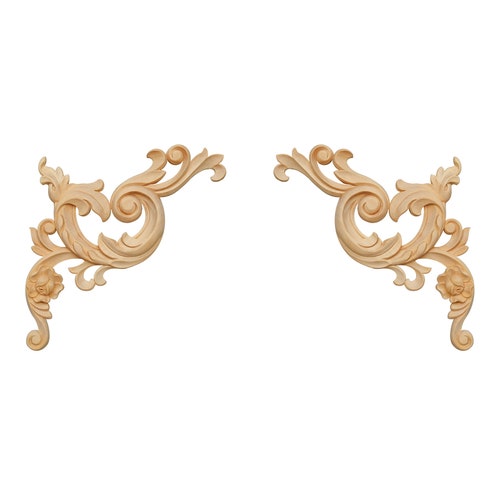 2 Pairs of Leaf Scroll Carved Corner for Panel Applique Onaly - Etsy