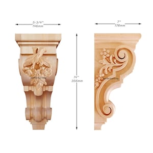 PAIR of Beautiful Rose Carved Wood Corbels, Available in 10" & 14" High ...