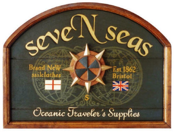 Nautical Hand Carved Mayan Wooden Sign Fine Craft Seven Seas | Etsy